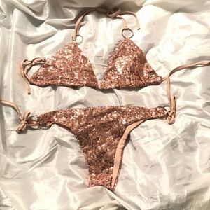 Swim | Rose Gold Bikini Sequin Sparkly Cheeky Swimsuit | Poshmark